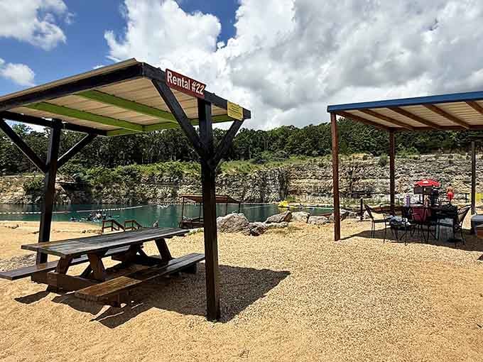 Covered picnic spots mean you can enjoy lunch without turning into a lobster, smart planning right there.