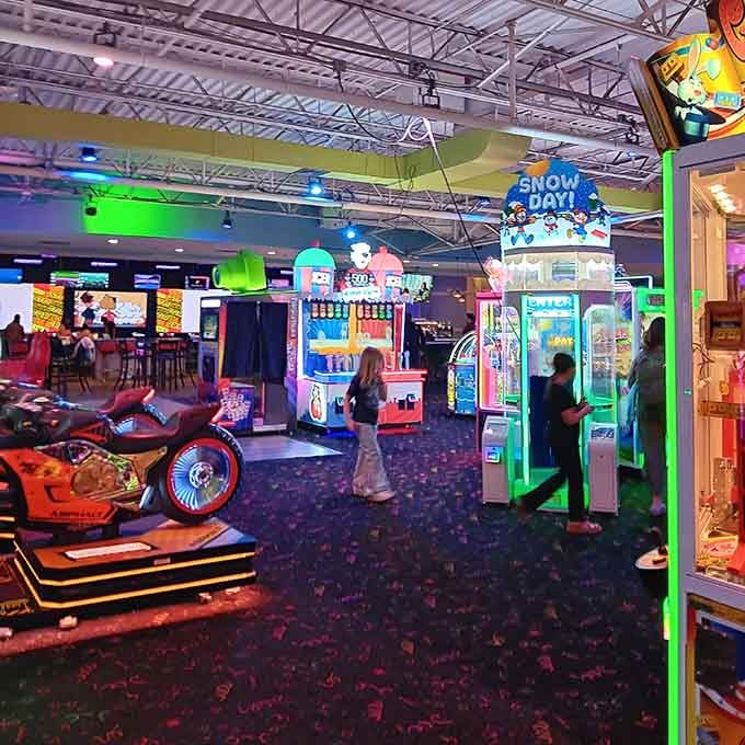 The arcade glows with possibility and the promise of winning tickets you'll definitely spend wisely this time.