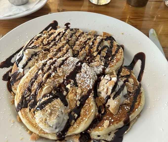 Cannoli pancakes drizzled with chocolate sauce answer questions you didn't know your taste buds were asking.