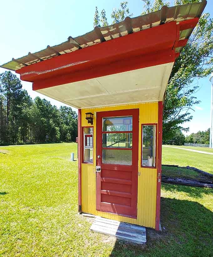 This cheerful little ticket booth looks like it stepped straight out of a Norman Rockwell painting.