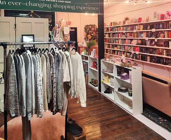 The clothing section where every piece gets its moment to shine on properly spaced racks.