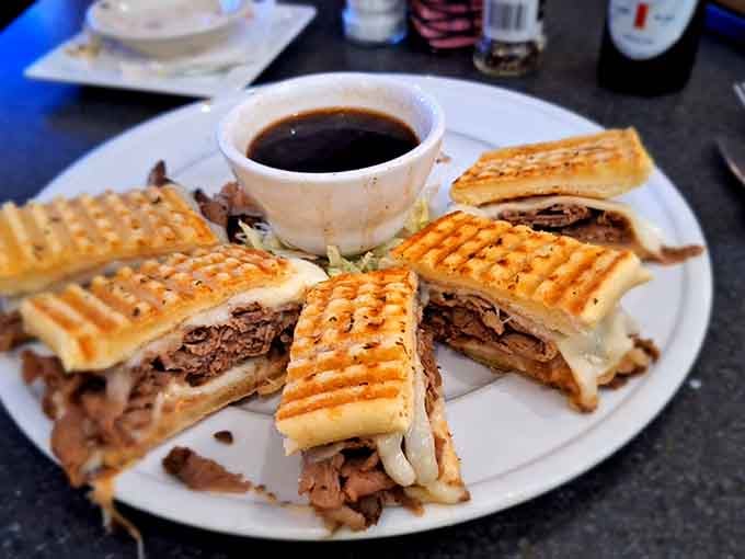 Prime rib so good they put it in a panini, proving that greatness adapts to any format.