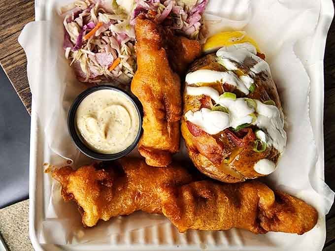 Friday fish fry meets loaded potato in what can only be described as Wisconsin's version of a power couple.
