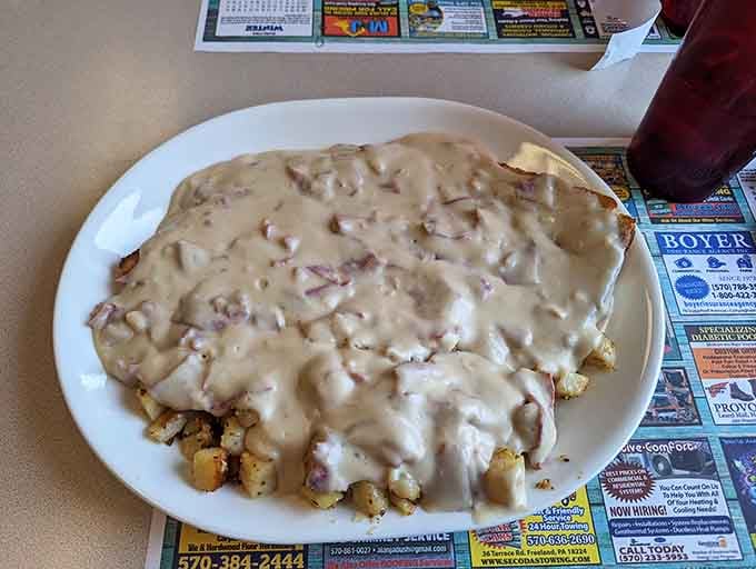 Creamed chipped beef smothering crispy home fries is Pennsylvania Dutch comfort food done absolutely, positively, magnificently right every single time.