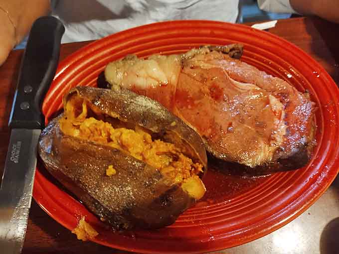 That loaded baked potato is practically a meal itself, but who's complaining when it comes with magnificent prime rib?