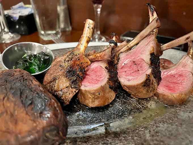 A rack of lamb so perfectly pink, it makes you wonder why anyone orders anything else here.