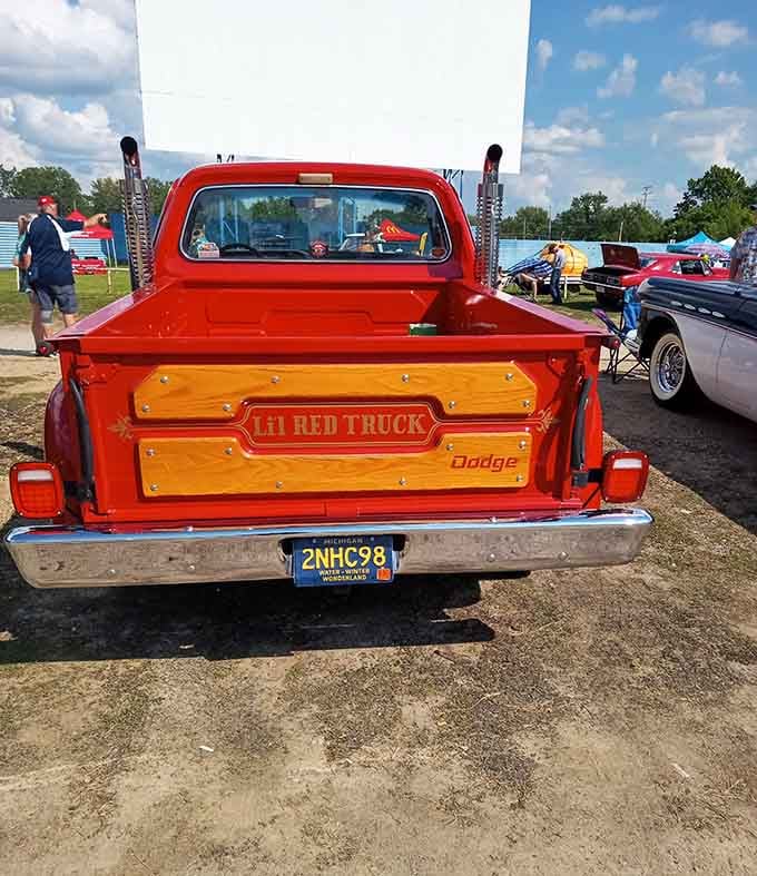 That vintage Dodge pickup knows more about drive-in culture than most streaming services ever will, guaranteed.