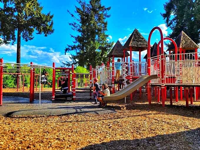 Marshall Park's vibrant equipment proves playgrounds have evolved beyond rusty metal slides that doubled as summer branding irons.