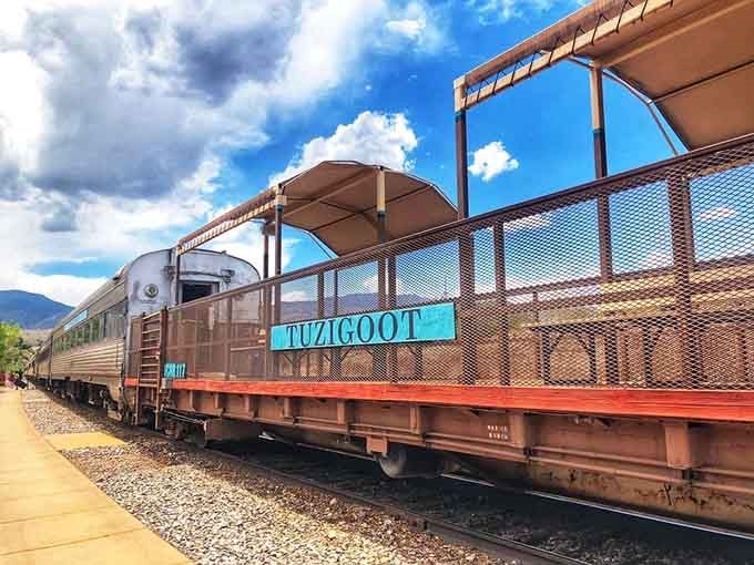 The Tuzigoot car: where shade meets spectacular, and passengers get the best of both desert worlds.