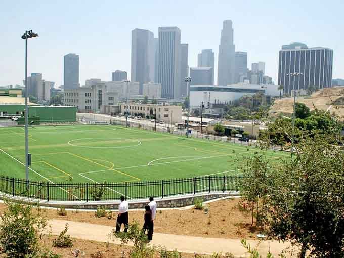 Soccer fields with a downtown skyline backdrop prove Los Angeles knows how to do recreation with style.