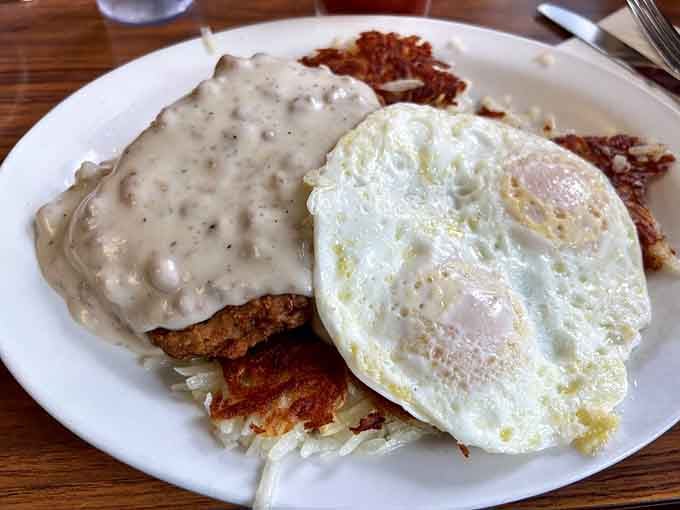 Country fried steak and eggs, because some mornings require both comfort and commitment to your appetite.
