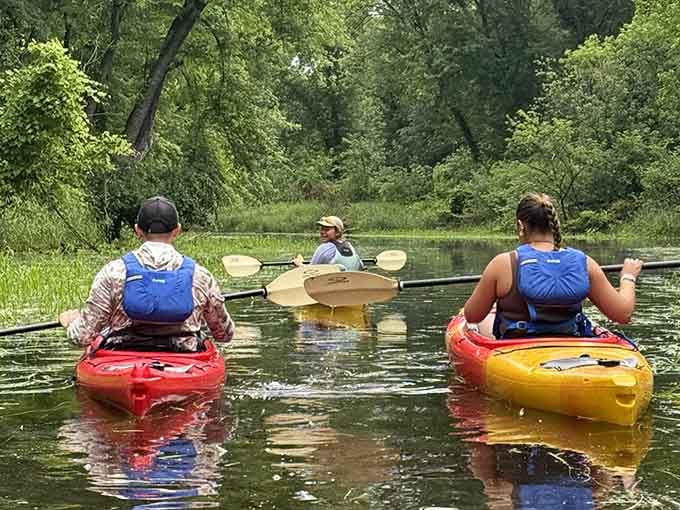 Kayaking through calm waters beats sitting in traffic, and the scenery doesn't hurt either.