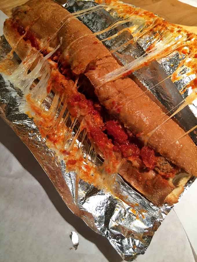 Meatballs nestled in marinara on fresh bread, this submarine sandwich could make your Italian grandmother weep with joy.