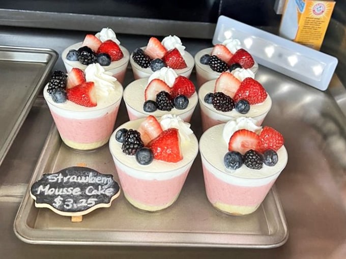 Strawberry mousse cake cups topped with fresh berries, because sometimes life needs layers of joy in a cup.