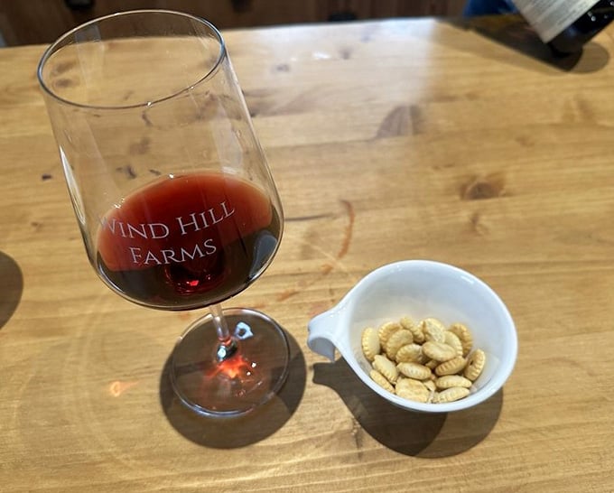 Nothing says civilized afternoon quite like ruby-red wine paired with a handful of salty crackers at the tasting bar.
