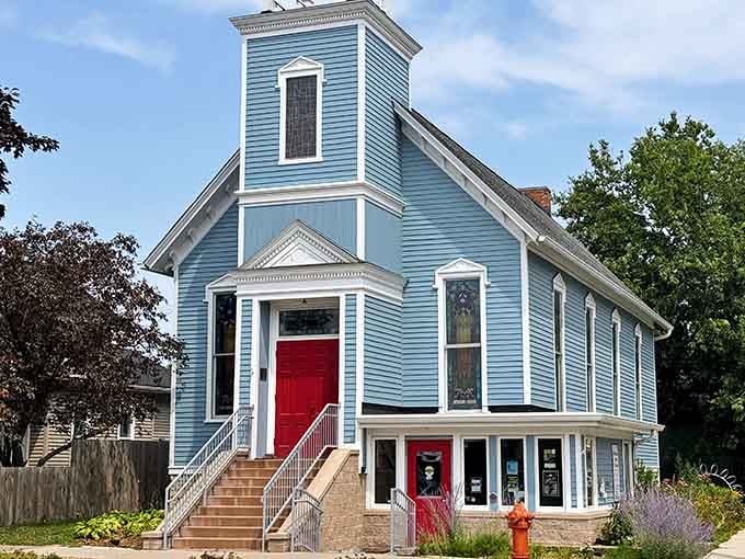 This blue church-turned-arts-center proves that adaptive reuse can be both practical and absolutely adorable.