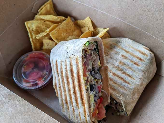 That breakfast burrito is stuffed with enough goodness to fuel a Superior Hiking Trail expedition or three meetings.