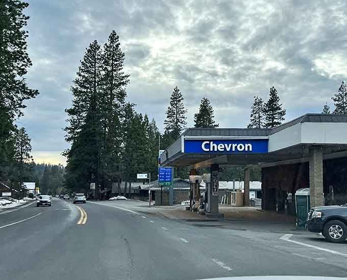 Even the gas station looks picturesque when surrounded by towering evergreens and mountain air this clean and refreshing.