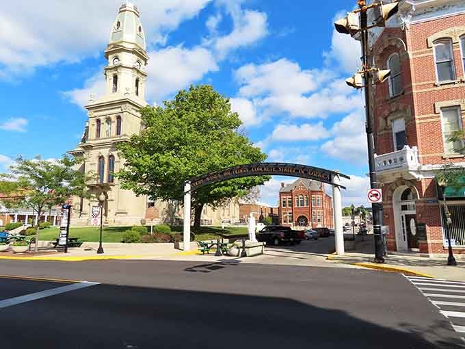 The courthouse dome anchors this street scene with the kind of civic pride that makes you want to salute.