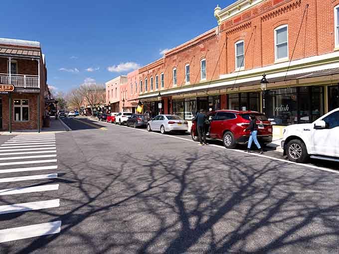 The main street stretches out with pristine storefronts that could double as a movie set without changing anything.