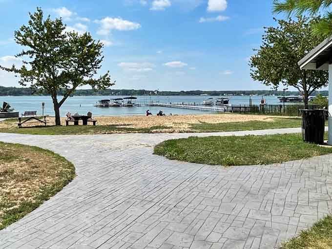 Peaceful lakefront paths invite morning walks where the biggest decision is whether to bring one cup of coffee or two.