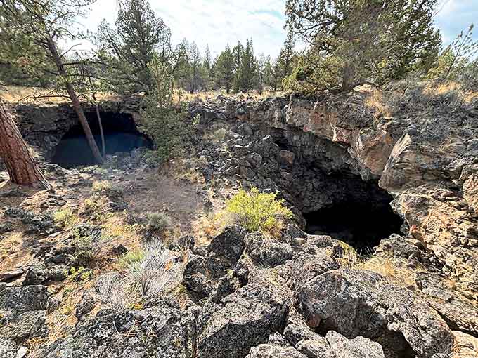 Multiple cave openings dot the landscape like windows into the earth's basement, each promising different adventures.