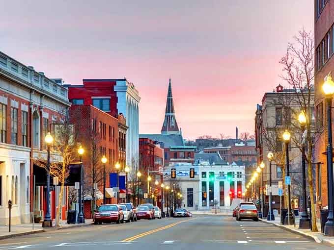 That pink sunset paints downtown streets in magical light, turning an ordinary evening into something worth remembering.