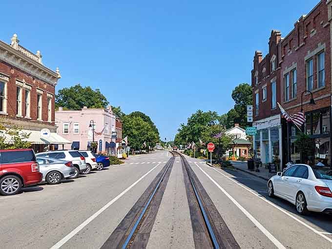 Railroad tracks running down Main Street remind you that some towns embrace their quirks with genuine pride.