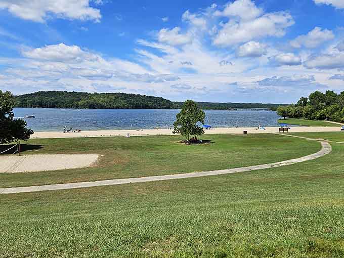 Manicured lawns meeting sandy beach meeting blue water&mdash;this park's got layers like a really good lasagna.