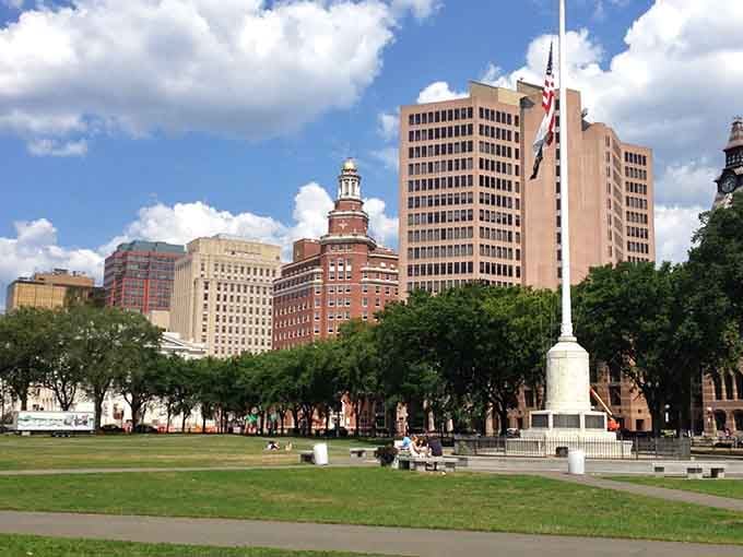 New Haven's green space offers breathing room amid the urban energy, where office workers and history buffs share the same shade.