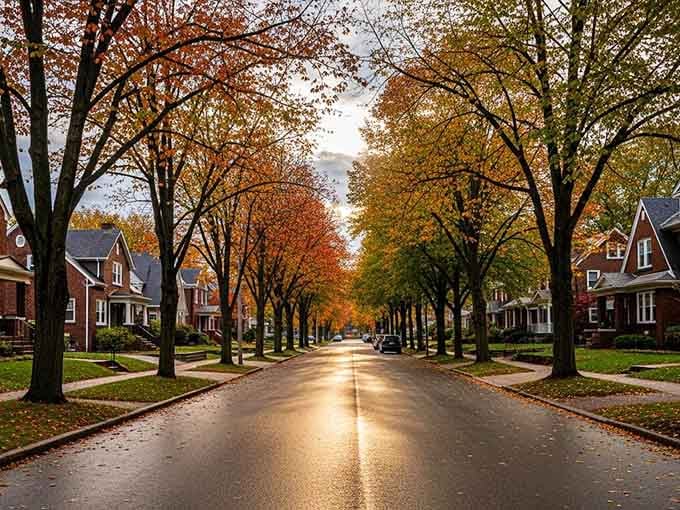 Fall transforms these tree-lined streets into a Norman Rockwell painting, where every leaf seems perfectly placed for maximum beauty.