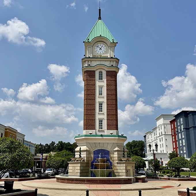 That elegant clock tower stands tall like a lighthouse guiding visitors to downtown's welcoming shores and shops.