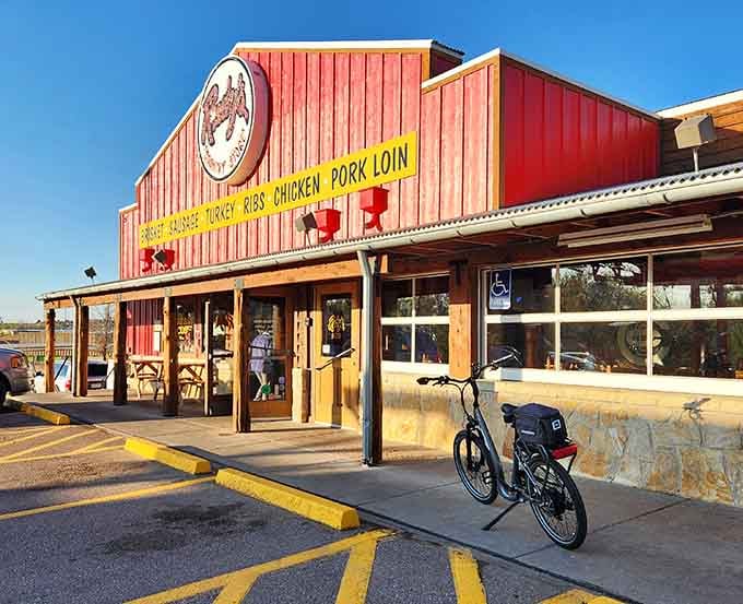 That bright red barn-style building practically shouts "come on in" louder than a dinner bell at suppertime.