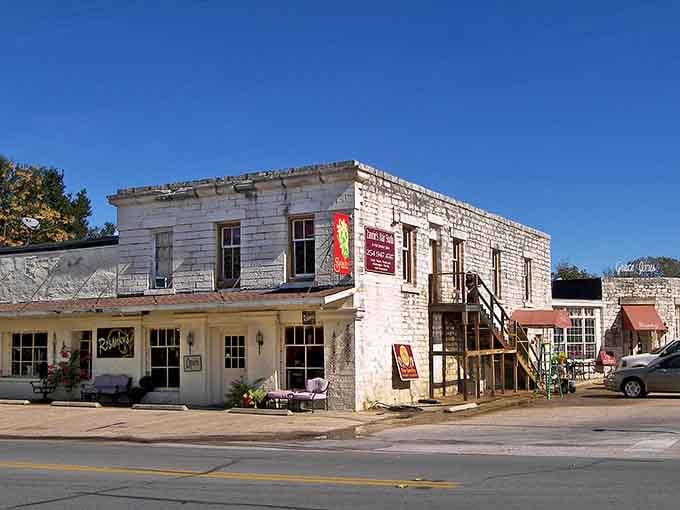 Weathered limestone buildings tell stories of craftsmanship from an era when folks built things to last forever.