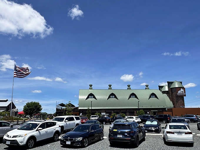 That distinctive green roof and packed parking lot tell you everything about The Black Sheep's local reputation.