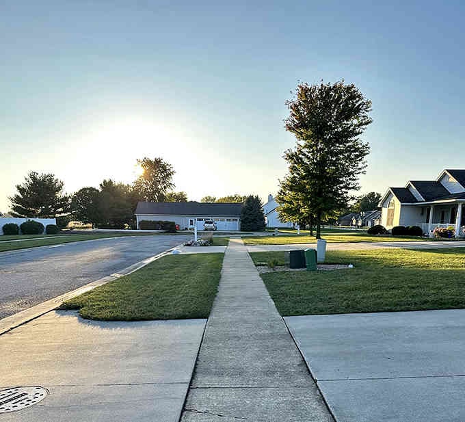 Golden hour transforms this quiet neighborhood into something Norman Rockwell would've painted if he'd discovered better lighting.