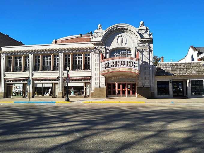 The Al Ringling Theatre's ornate facade reminds us when entertainment meant dressing up and experiencing something truly spectacular together.