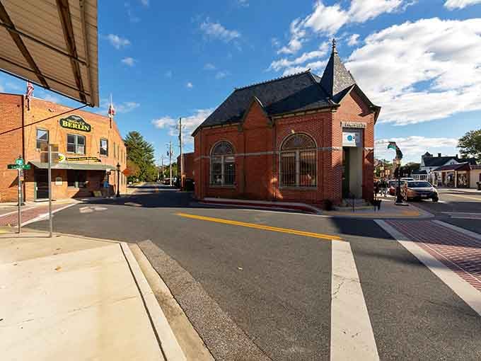 That distinctive brick corner building anchors downtown like it has for over a century of small-town life.