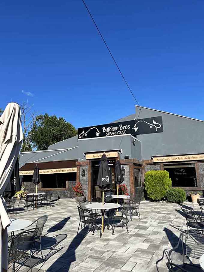Blue skies overhead and that inviting patio below create the perfect setting for summer steaks under the sun.