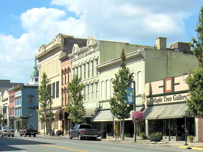 Historic storefronts line up like a perfectly preserved postcard from when Main Street was America's shopping center.