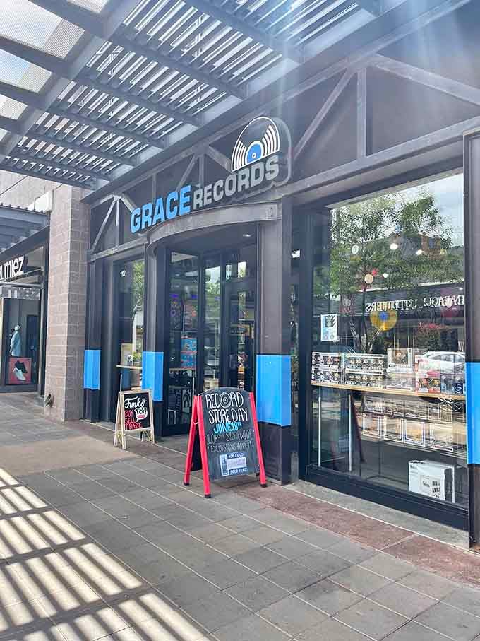Those blue accents and welcoming entrance invite you to discover why your kids keep asking about your old record player.