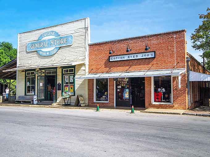These vintage storefronts side by side look like they're having a conversation about the good old days that never really left.