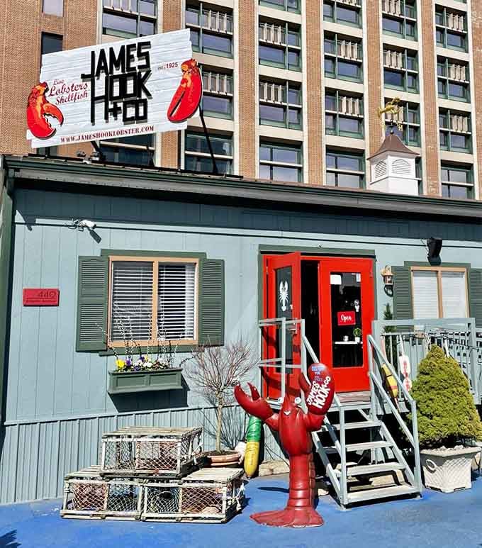 The bright red door and waterfront location make this working lobster shack an authentic taste of maritime Boston life.