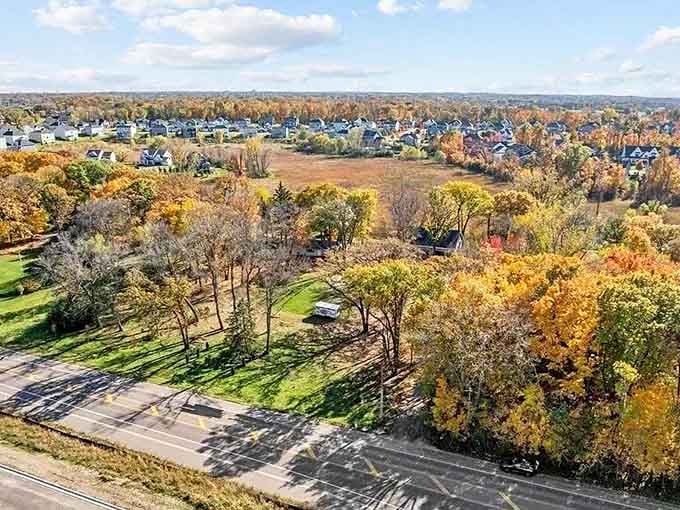 Tree-lined streets stretch toward the horizon in this golden-hour view of neighborhoods built on trust and togetherness.