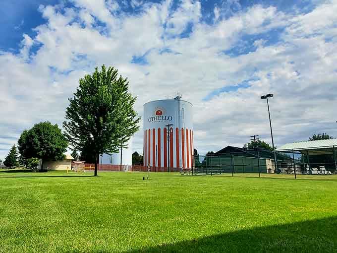 That distinctive water tower stands tall like a lighthouse guiding budget-conscious retirees to affordable shores.