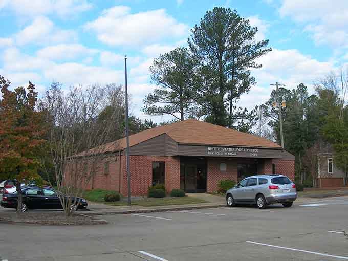 The post office stands ready to serve, proving small-town essentials never go out of style.