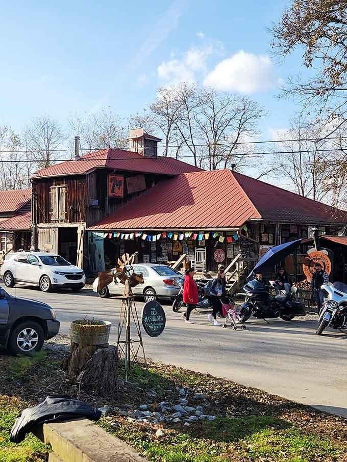 Motorcycles and vintage charm collide at this beloved riverside gathering spot where everyone feels welcome always.