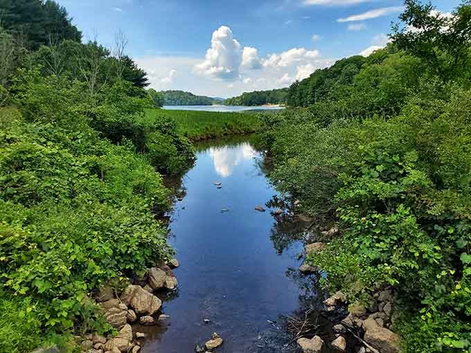 This peaceful inlet mirrors the sky so perfectly, you'll wonder if you're looking at water or heaven's reflection.