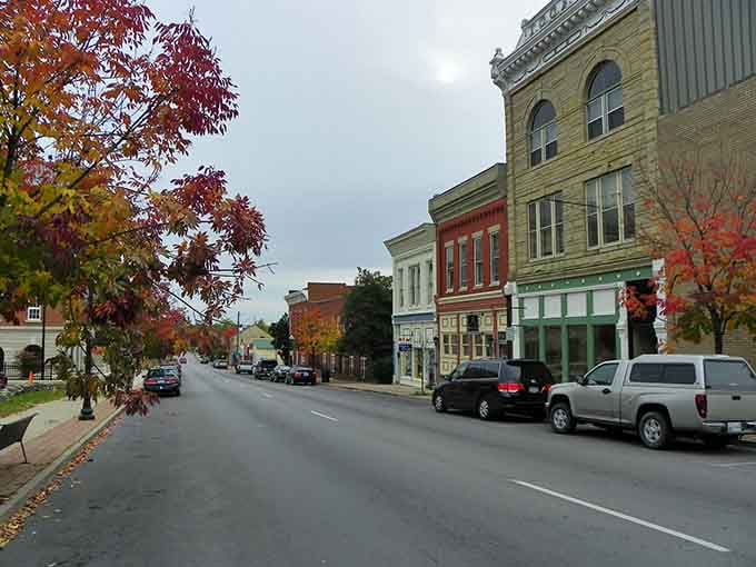 Fall colors frame these historic buildings like nature decided to add her own decorative touch to the streetscape below.