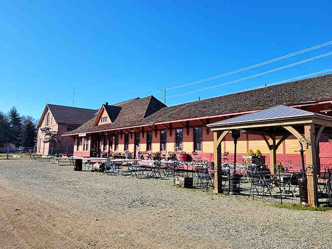 The historic building's character shines in morning light, promising authentic smoked meats in a setting that honors tradition beautifully.